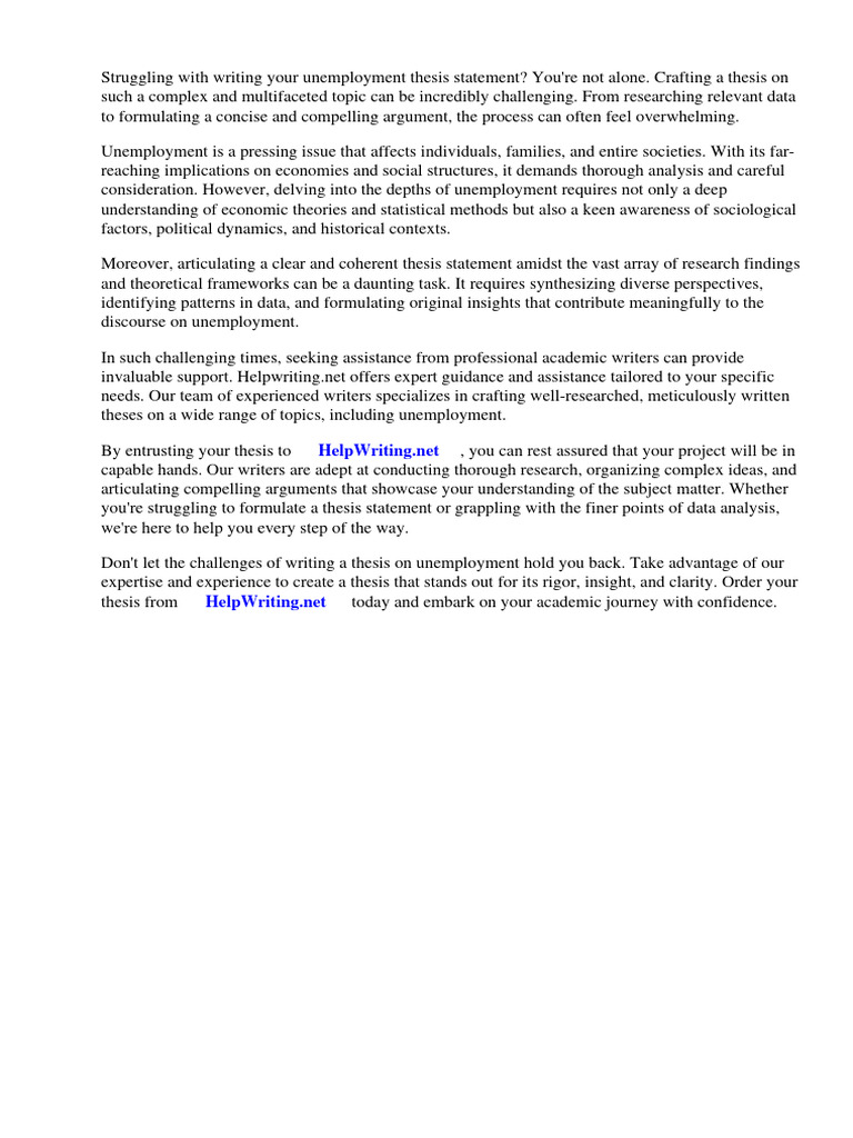 Unemployment Thesis Statement | PDF | Unemployment | Labour Economics