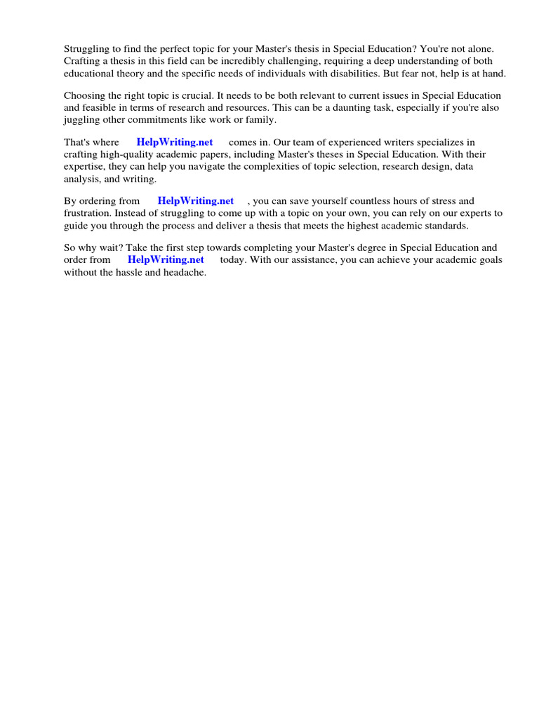 Master's Thesis Topics in Special Education | PDF | Thesis | Disability