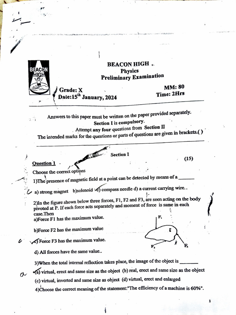 Beacon High Phy Prelim 2024 MCQ Answer | PDF
