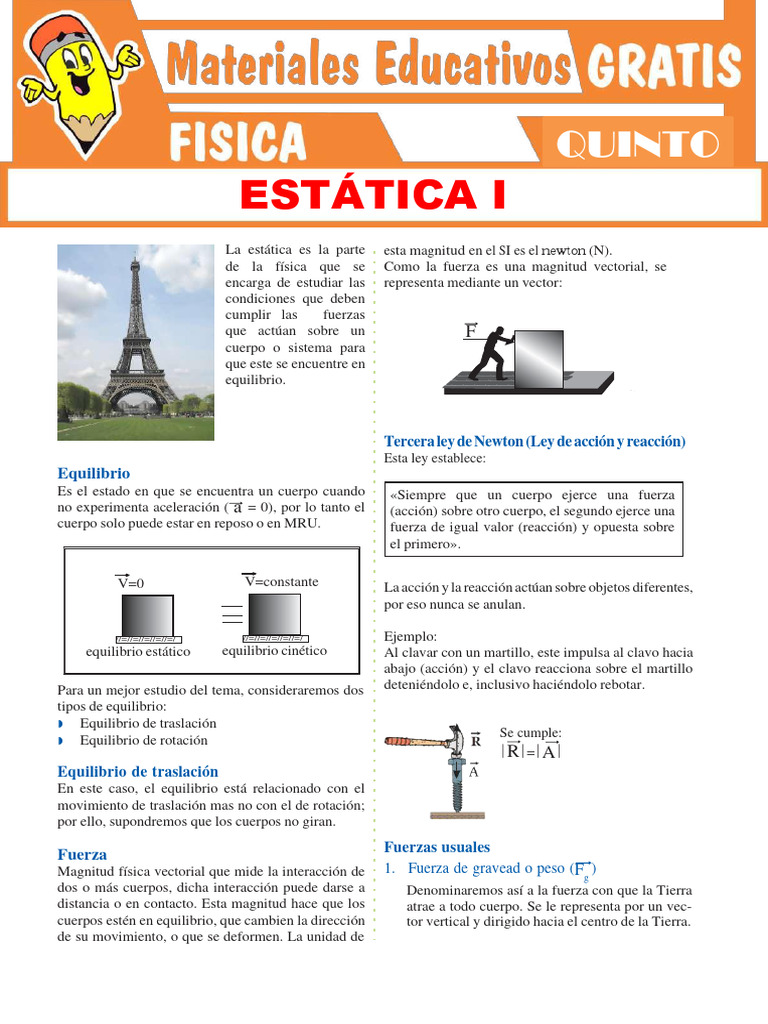 Estática-Quinto de Secundaria | PDF | Fuerza | Fricción