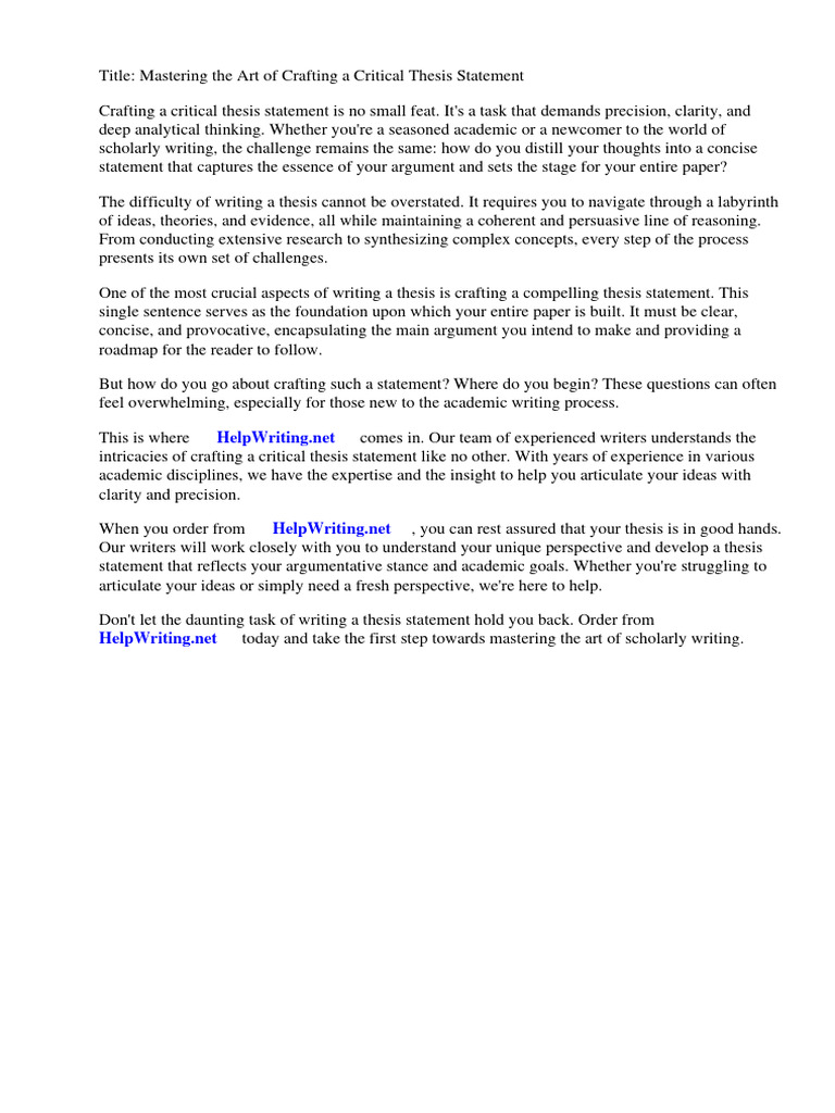 How To Write A Critical Thesis Statement | PDF | Essays | Thesis