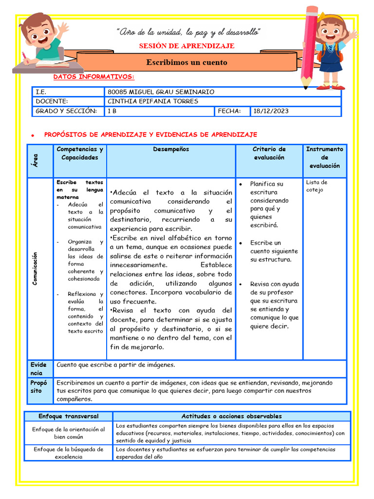 SESION DE COM ESCRIBIMOS UN CUENTO | PDF | Cuentos | Evaluación