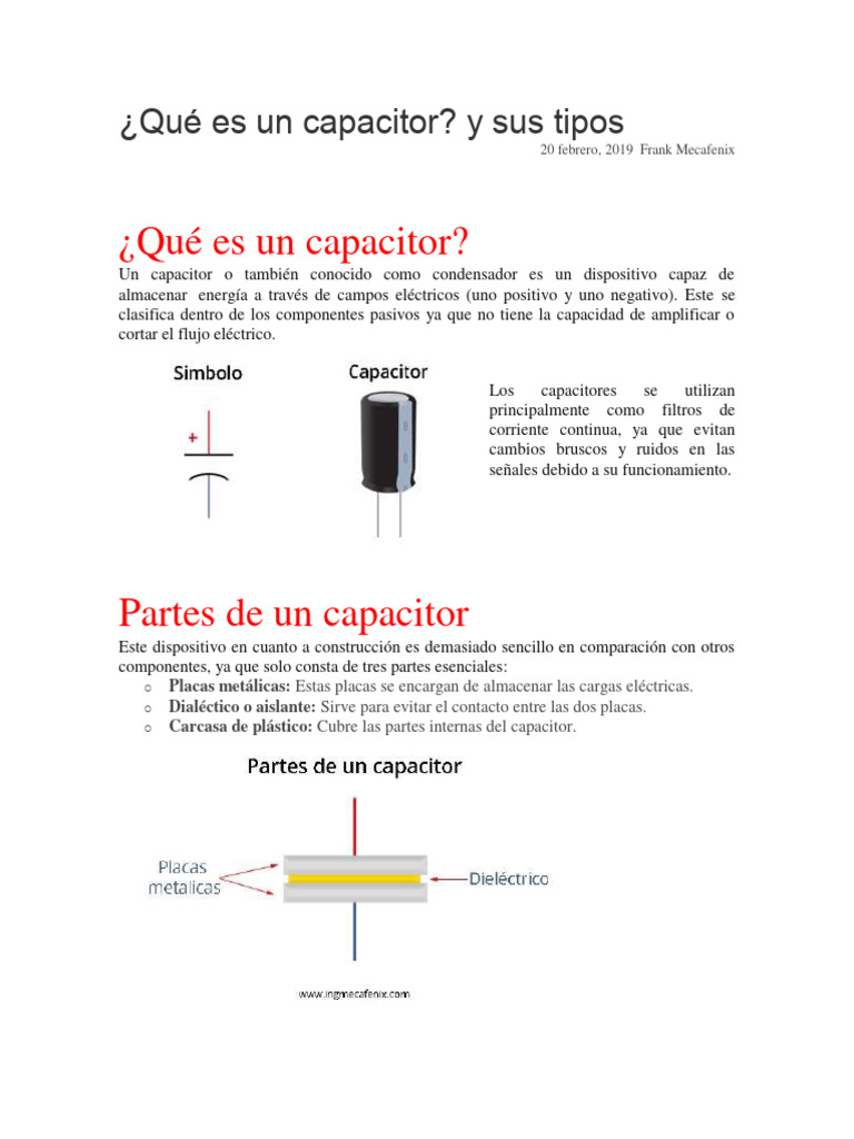 Capacitor: Tipos y Funcionamiento | PDF | Condensador | Fuente de ...