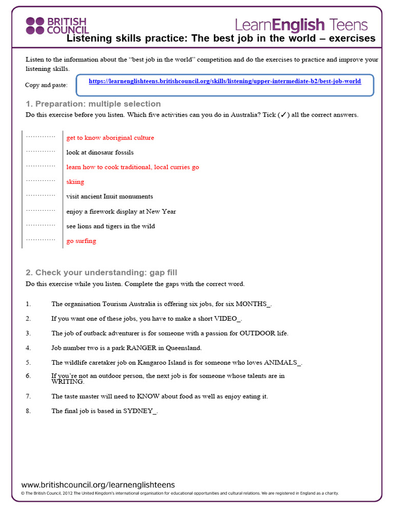 Listening Skills: Best Job in the World | PDF