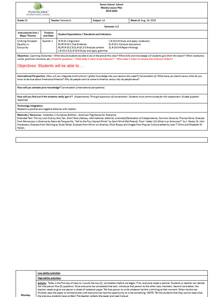 Lesson Plan Template Senior School | PDF | Knowledge | Lesson Plan