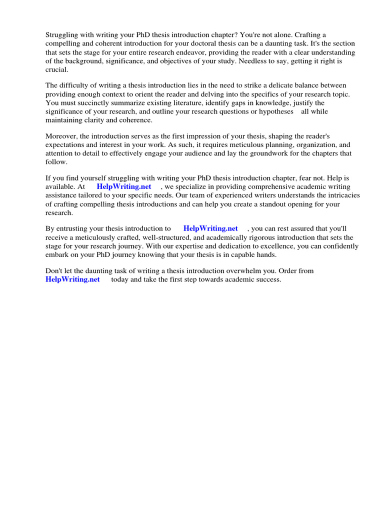 PHD Thesis Introduction Chapter Example | Download Free PDF | Thesis ...