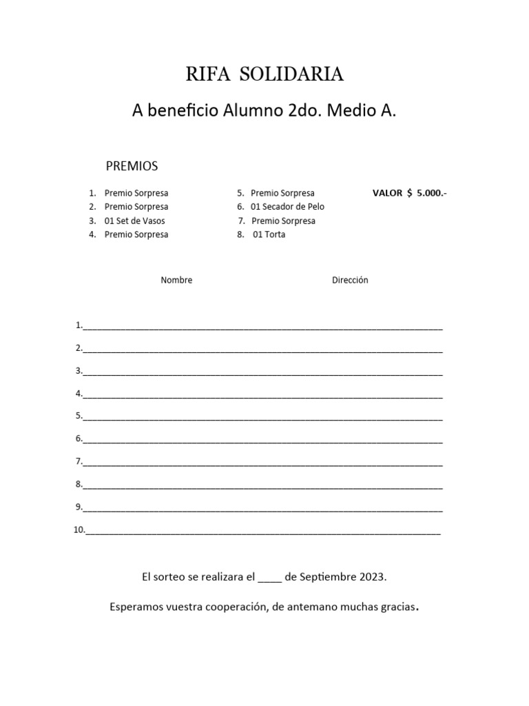 Rifa Solidaria | PDF