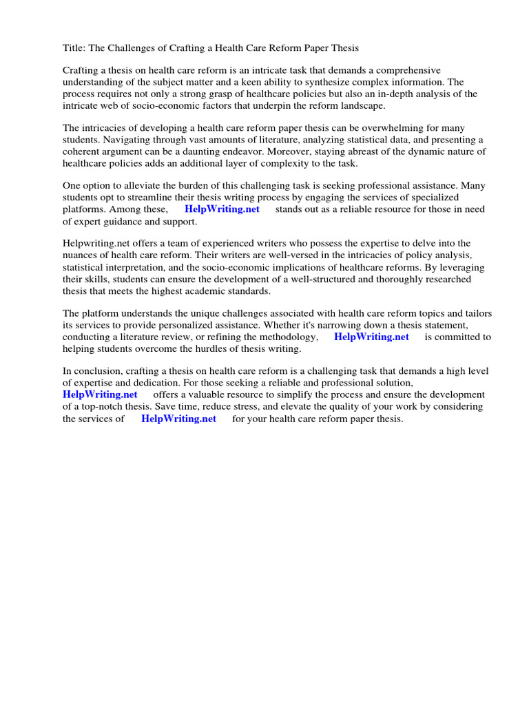 Health Care Reform Paper Thesis | PDF | Breastfeeding | Medicaid