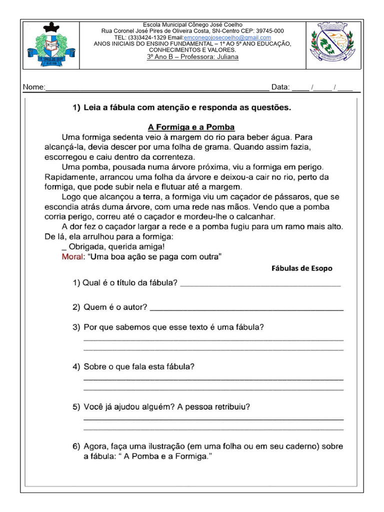 Texto e Ativ 3 Ano Juliana 2 | PDF