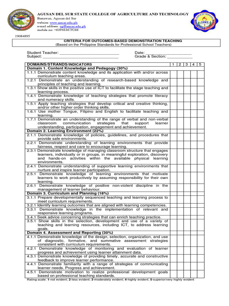 Criteria for Outcomes-Based Demo Teaching | PDF | Educational ...