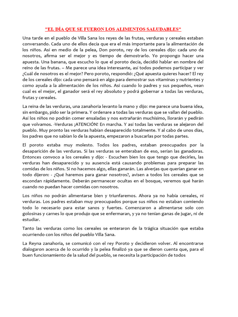 Lectura de Un Texto Narrativo | PDF | Vegetales Lectura de Un Texto Narrativo | PDF | Vegetales