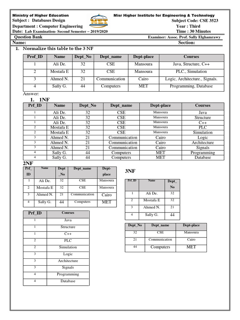 (ER - Normalization) مسائل مهمة | PDF | Computing