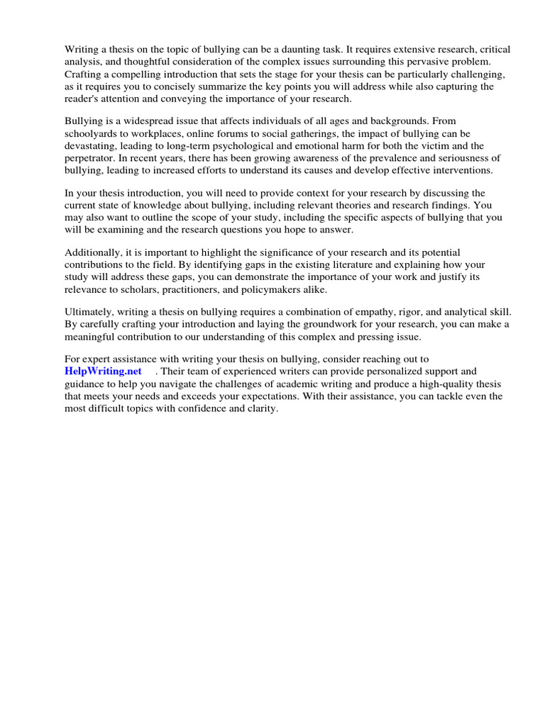 Thesis Introduction of Bullying | PDF | Bullying | Essays
