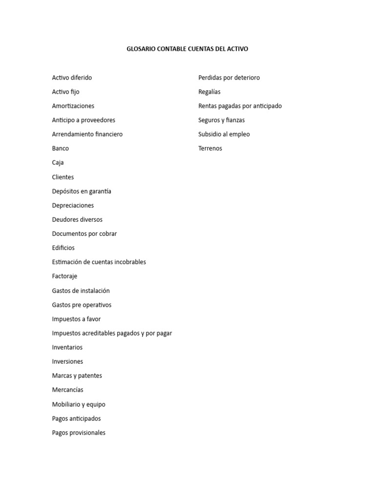 Glosario Contable Cuentas Del Activo | PDF