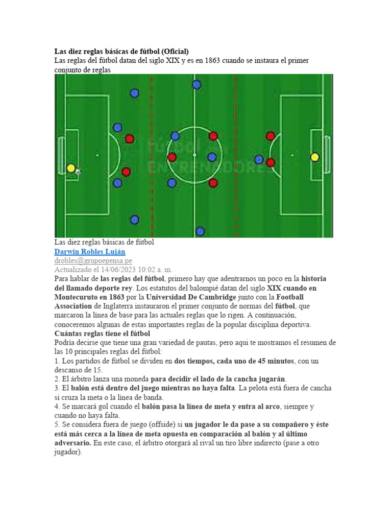 Las Diez Reglas Básicas de Fútbol | PDF | Asociación de Futbol ...