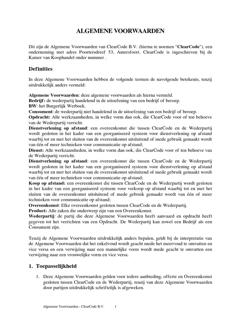 Algemene Voorwaarden ClearCode | PDF