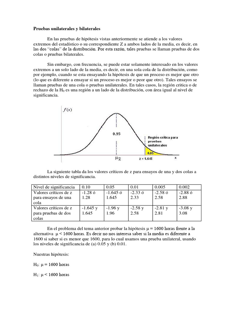 Pruebas Unilaterales y Bilaterales en Estadística | PDF | Metodología ...