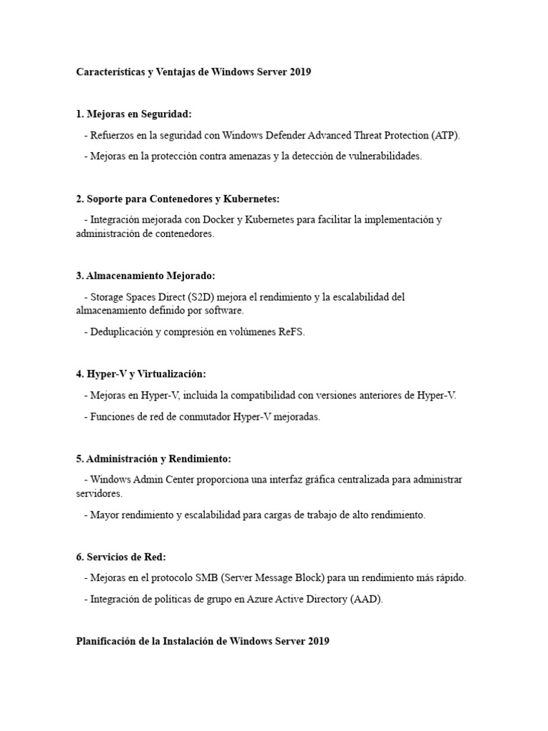 Características y Ventajas de Windows Server 2019 | PDF | Hyper V ...
