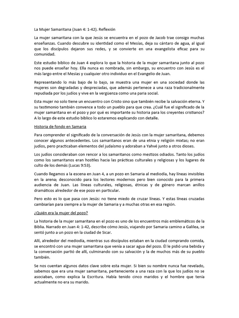 Reflexiones sobre la Mujer Samaritana | PDF | Jesús | Mesías