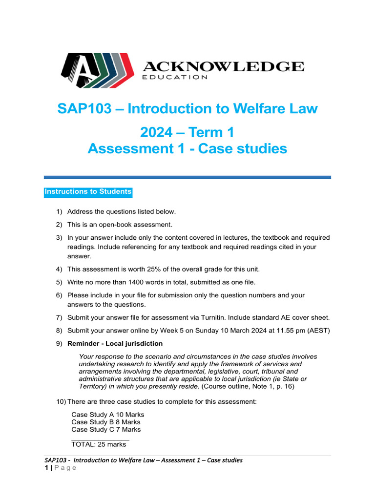 SAP103 Unit Assessment 1 2024 T1 Case Studies Questions | PDF | Violence | Privacy