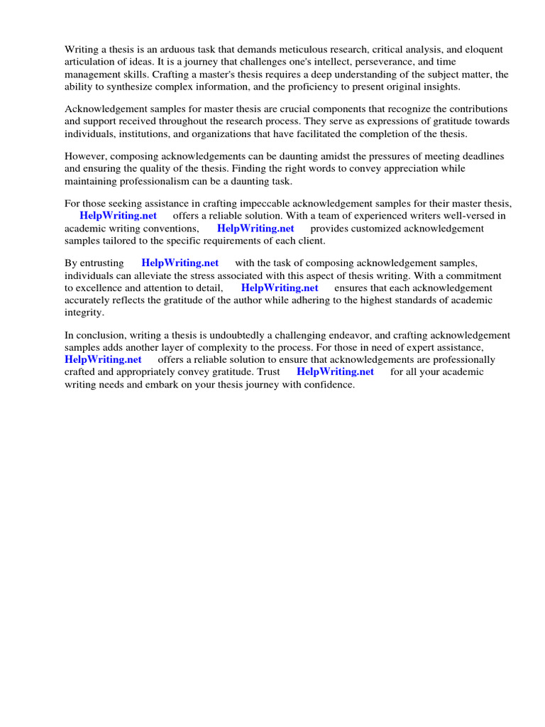 Acknowledgement Samples for Master Thesis | PDF | Thesis | Doctor Of ...