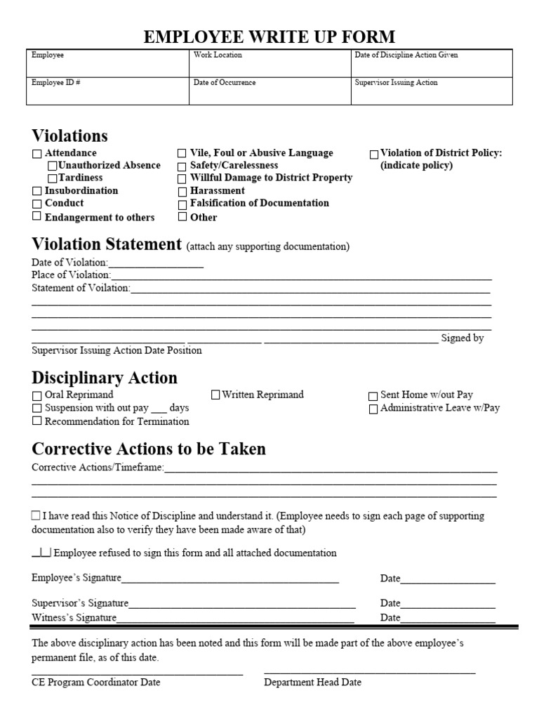 Employee Write Up Form 19 | PDF | Employment | Justice