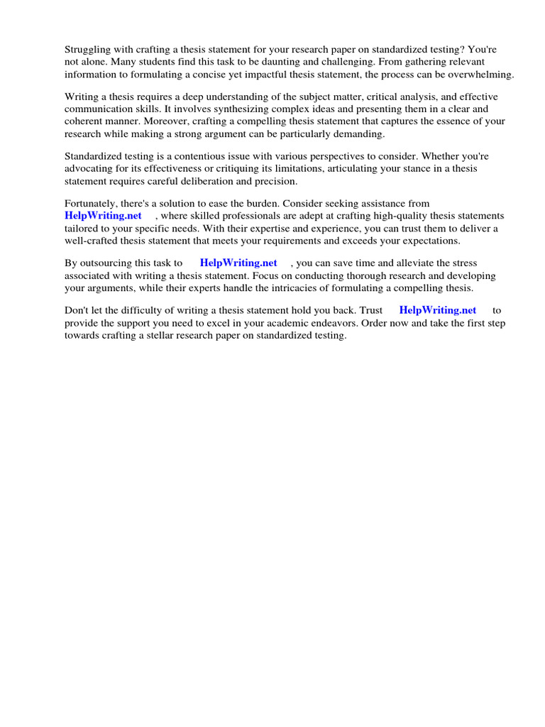 Thesis Statement For Research Paper On Standardized Testing | PDF ...