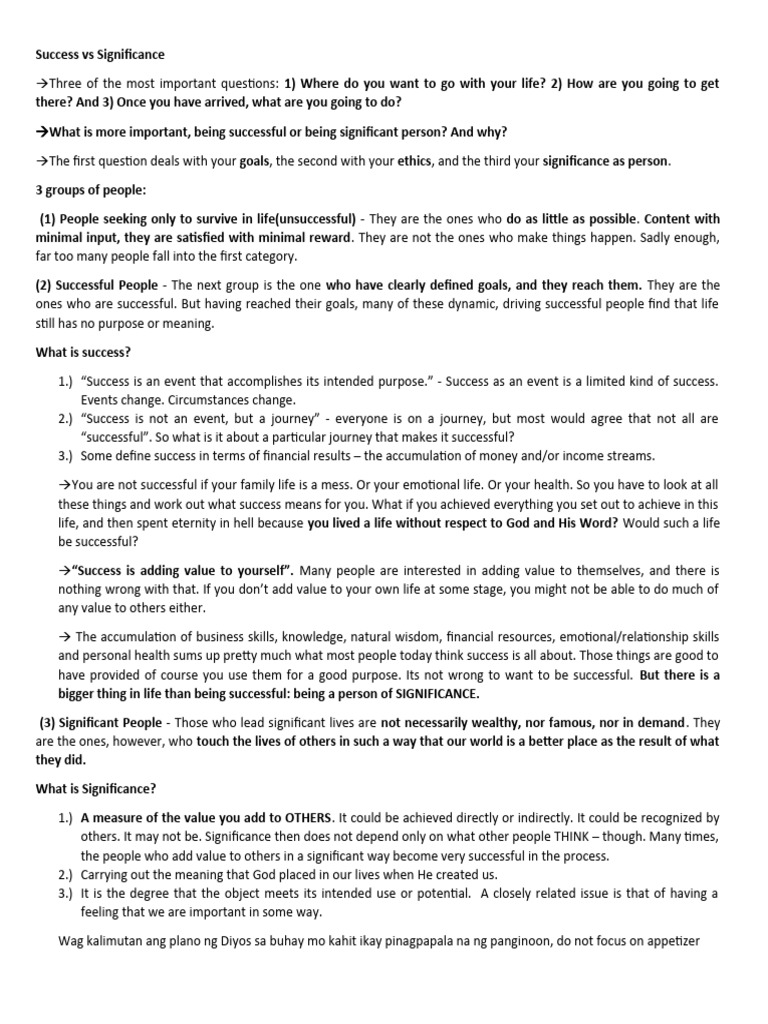 Success Vs Significance | Download Free PDF | Jesus | God