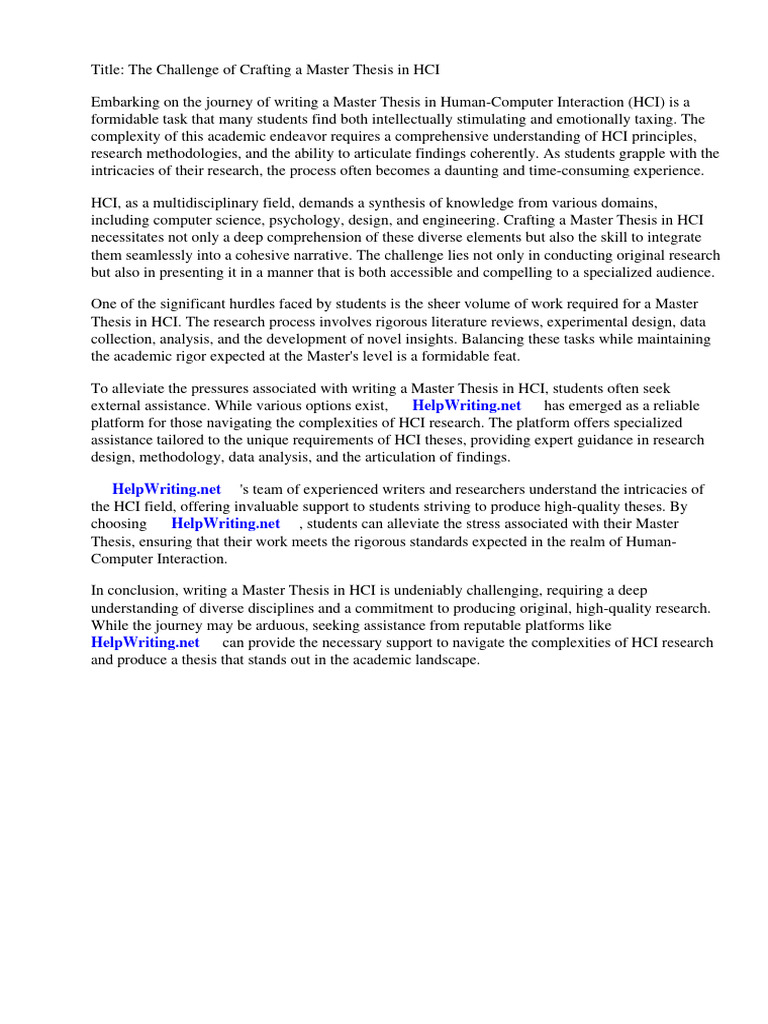 Master Thesis Hci | PDF | Human–Computer Interaction | Thesis