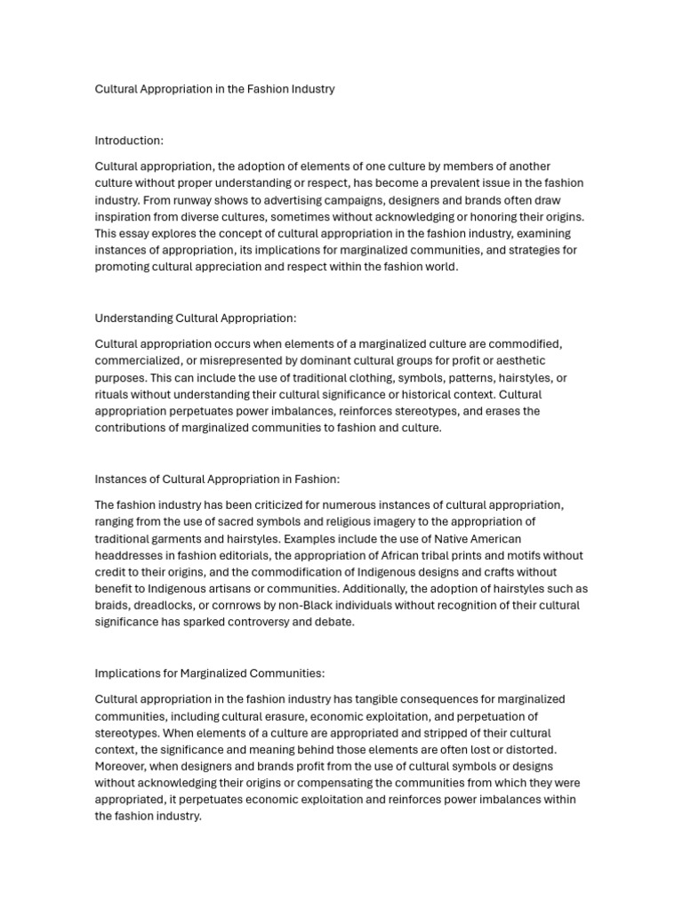 Fashion Industry Cultural Appropriation | PDF | Fashion