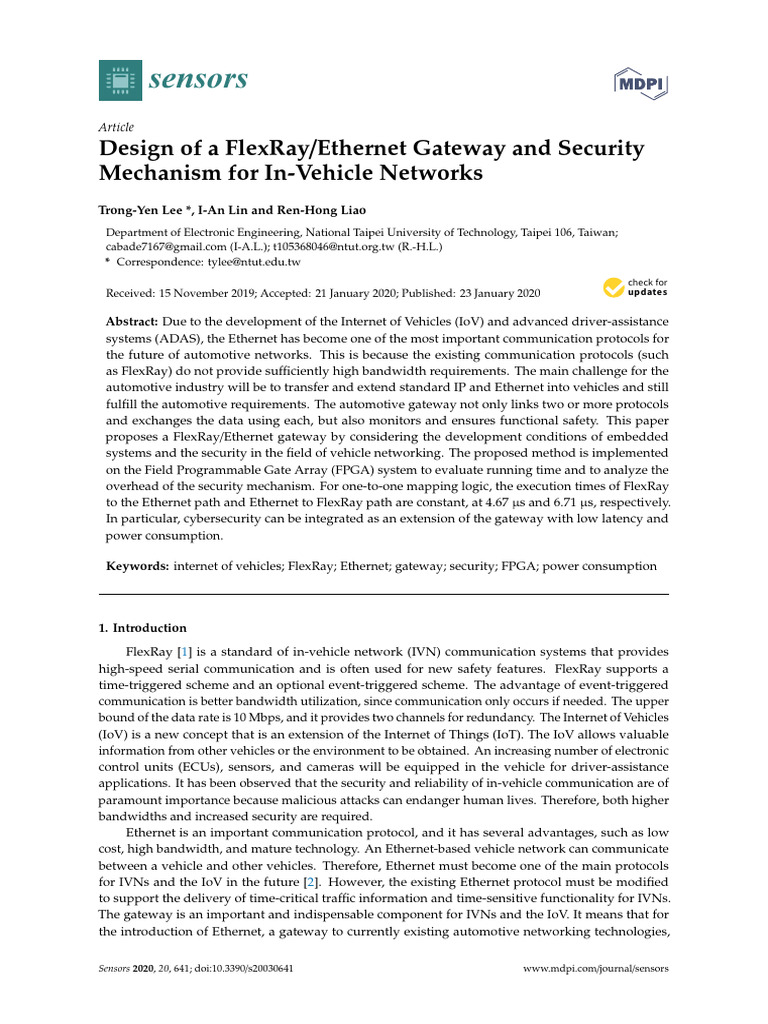 Design of A FlexRay-Ethernet Gateway and Security Mechanism For In-Vehicle Networks | PDF ...