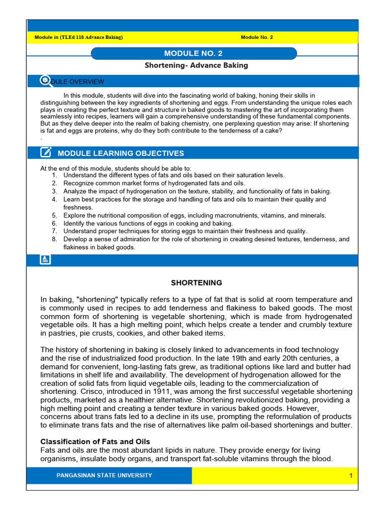 23 - Study Guide 1 in Advance Baking | PDF | Egg As Food | Vegetable Oil