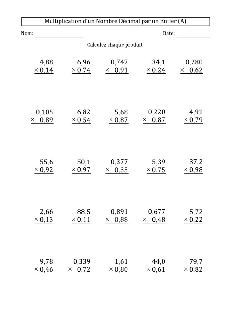 Multiplication Des Nombres Decimaux | PDF