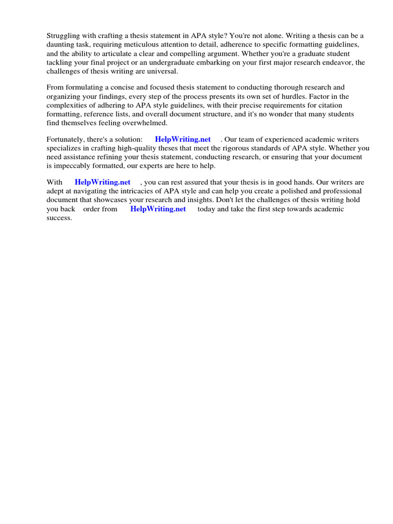 Apa Style Thesis Statement Examples | PDF | Apa Style | Thesis