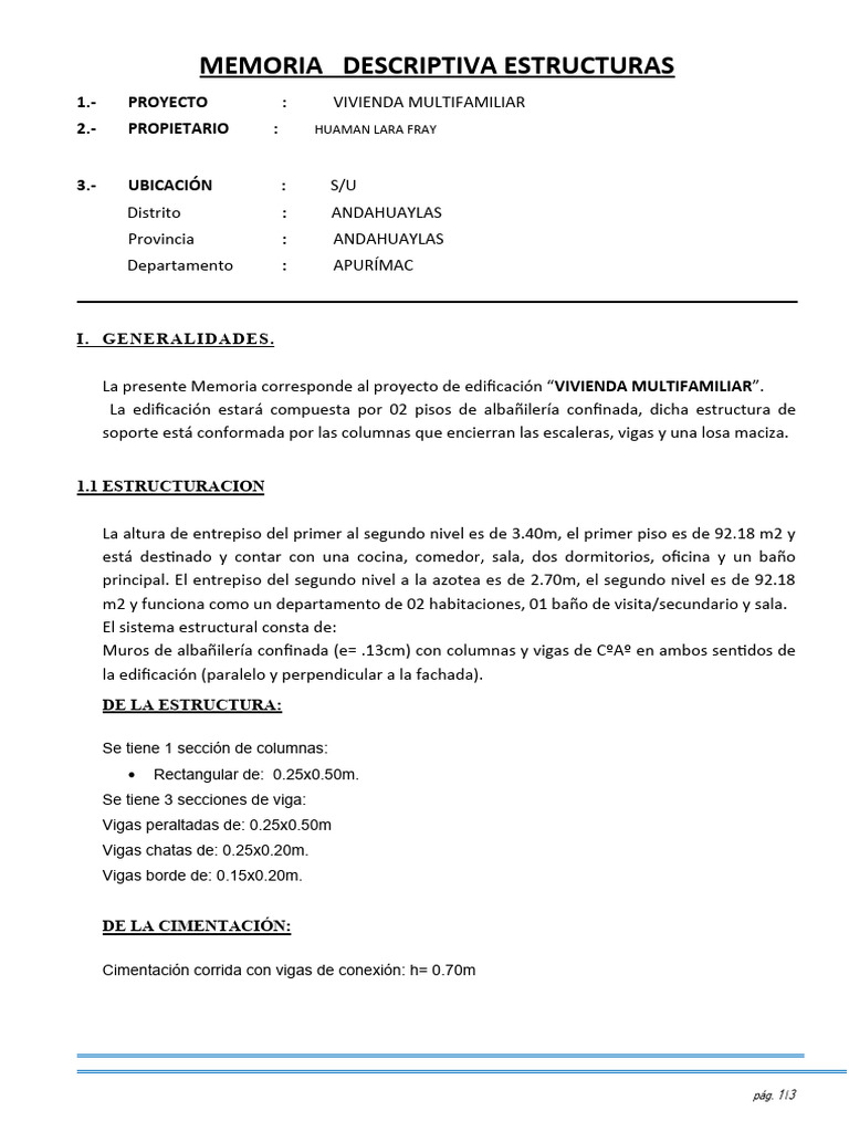 Memoria Estructural | Descargar gratis PDF | edificio | Ingeniero civil