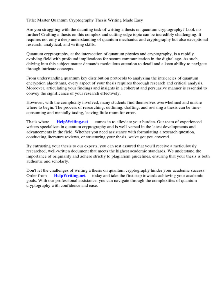 Thesis On Quantum Cryptography | PDF | Cryptography | Quantum Mechanics
