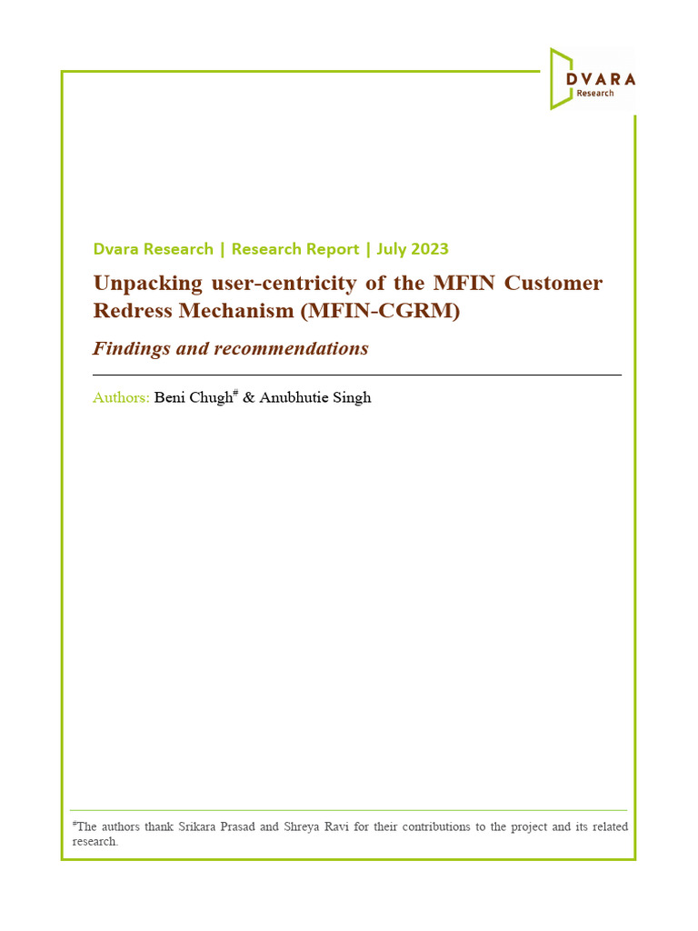 Unpacking User-Centricity of The MFIN Customer - BR - Redress Mechanism ...