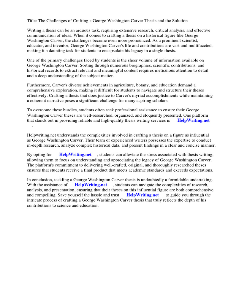 Overcoming George Washington Carver Thesis Challenges | PDF | History