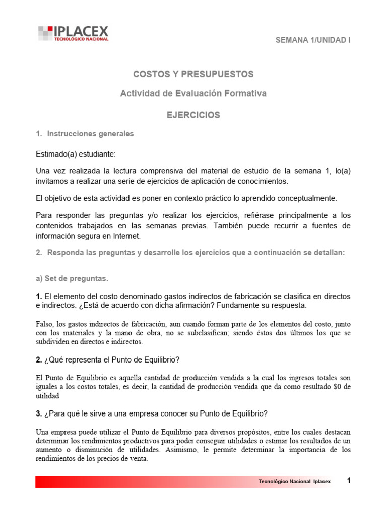Costos y Presupuestos Semana 1 | PDF | Presupuesto | Negocios económicos