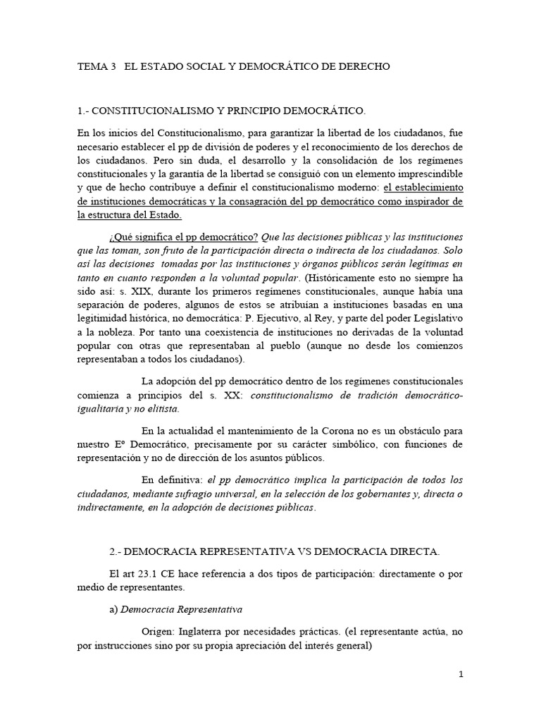 Tema 3 El Estado Social y Democrã Tico de Derecho | PDF | Democracia | Ideologías políticas