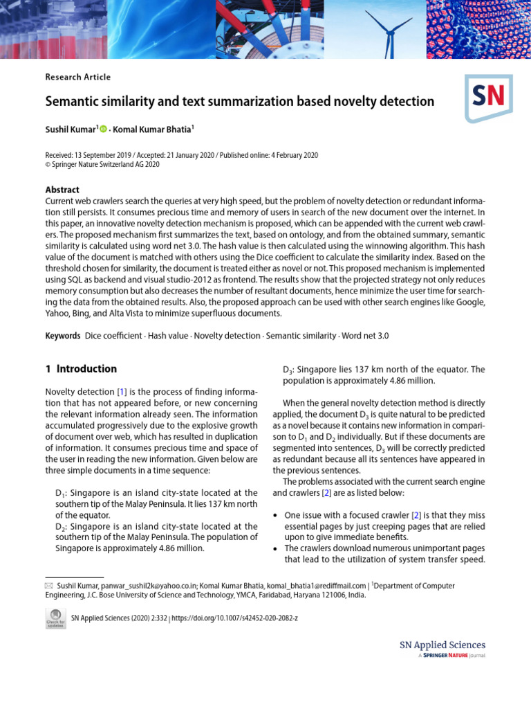 Semantic Similarity and Text Summarization Based Novelty Detection | PDF | Microsoft Sql Server ...