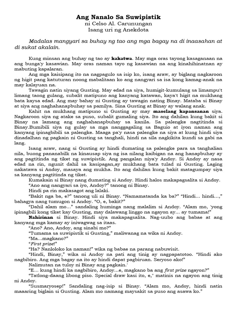 Ang Nanalo Sa Suwipistik | PDF