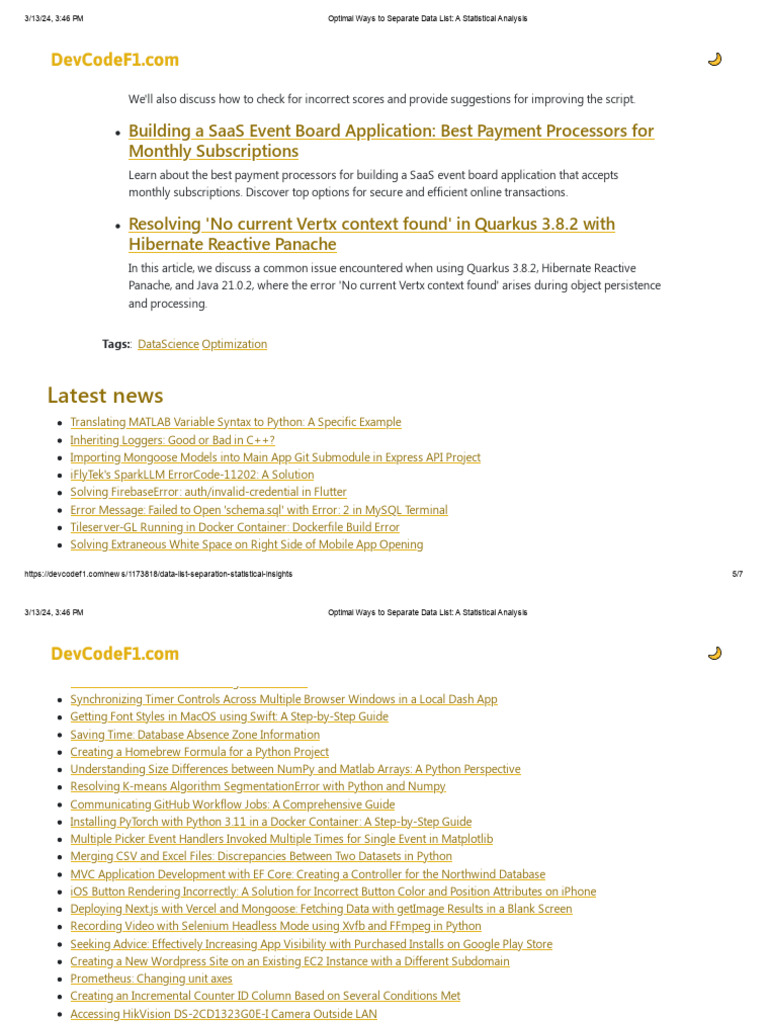 Optimal Ways To Separate Data List - A Statistical Analysis-2 | PDF | Matlab | Python ...