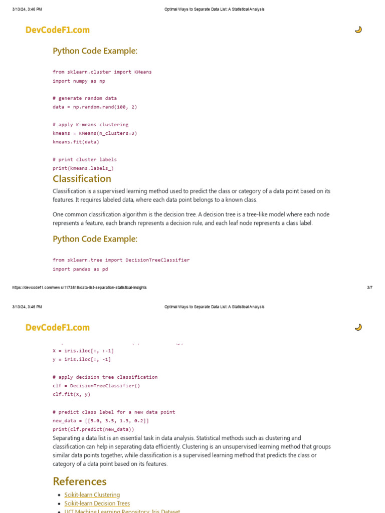 Optimal Ways To Separate Data List - A Statistical Analysis-1 | PDF | Cluster Analysis | Statistics