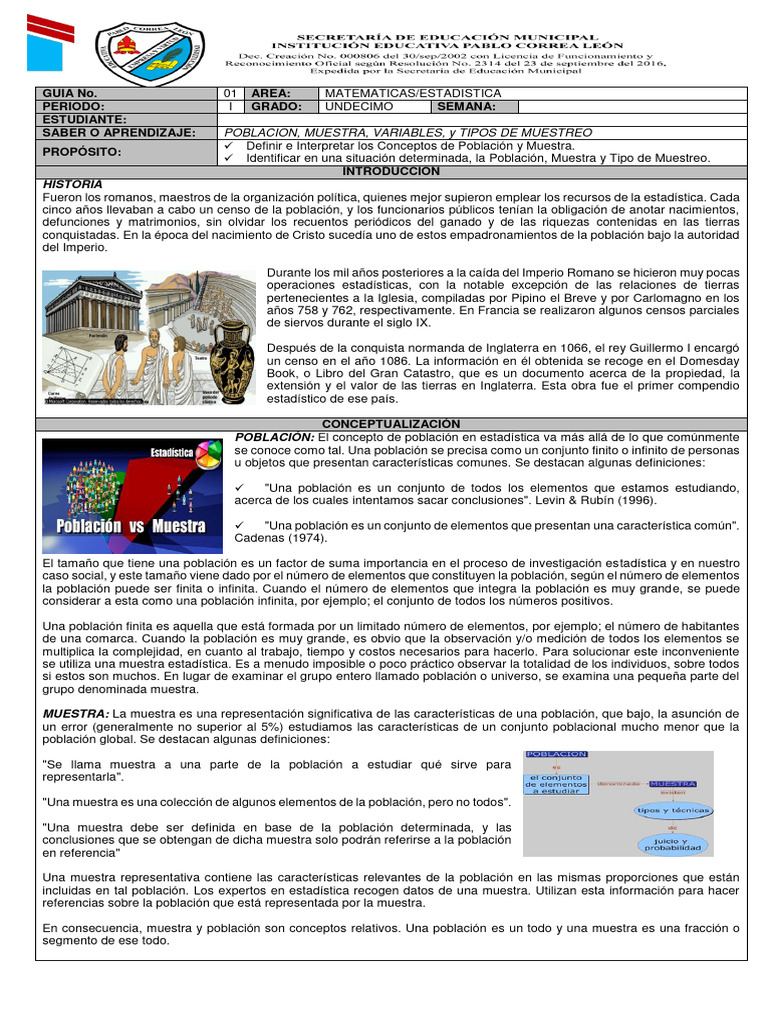 GUIA 01 ESTADISTICA | PDF | Muestreo (Estadísticas) | Estadísticas GUIA 01 ESTADISTICA | PDF | Muestreo (Estadísticas) | Estadísticas