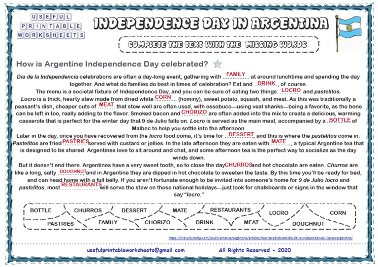 097 - Independence Day in Argentina 3 - KEY ANSWERS | PDF | Food And ...