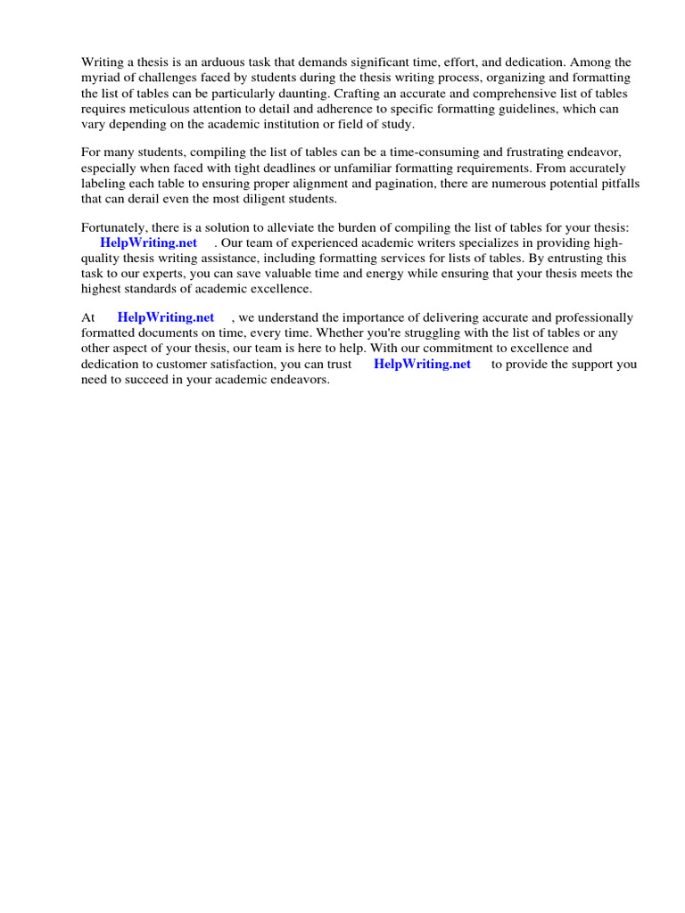 List of Tables Thesis | PDF | Thesis | Information