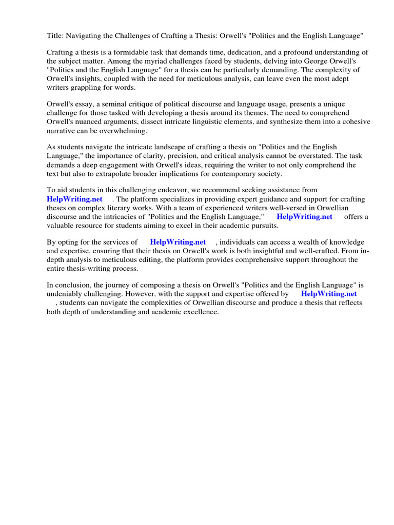 Thesis of Orwells Politics and The English Language | PDF | George ...