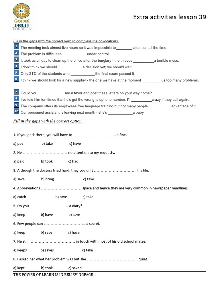 Extra Activities Lesson 39 | PDF