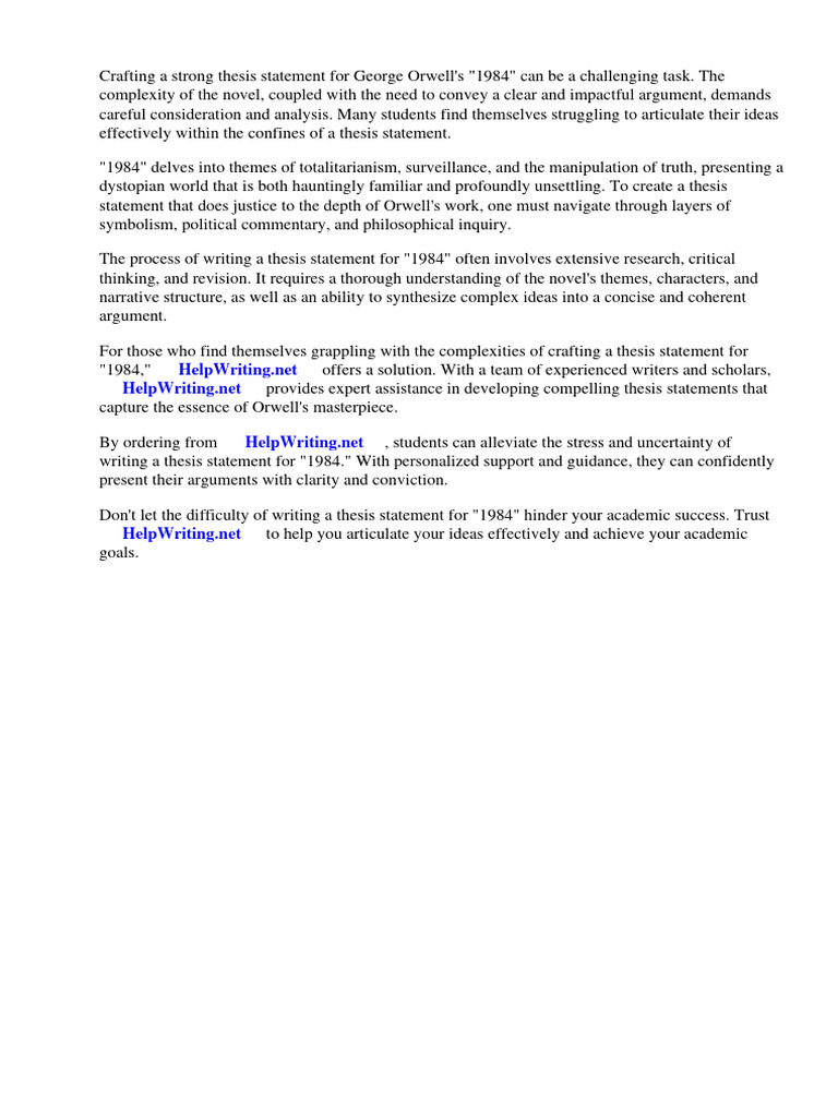 Strong Thesis Statements For 1984 | PDF | Essays | Thesis